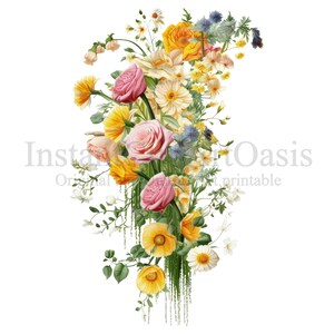 Flowers Cascade Clipart - 10 High Quality Pngs, Botanical Art, Digital ...