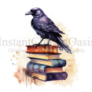 Crow on Books Clipart, 10 High Quality Jpgs, Digital Download | Card ...