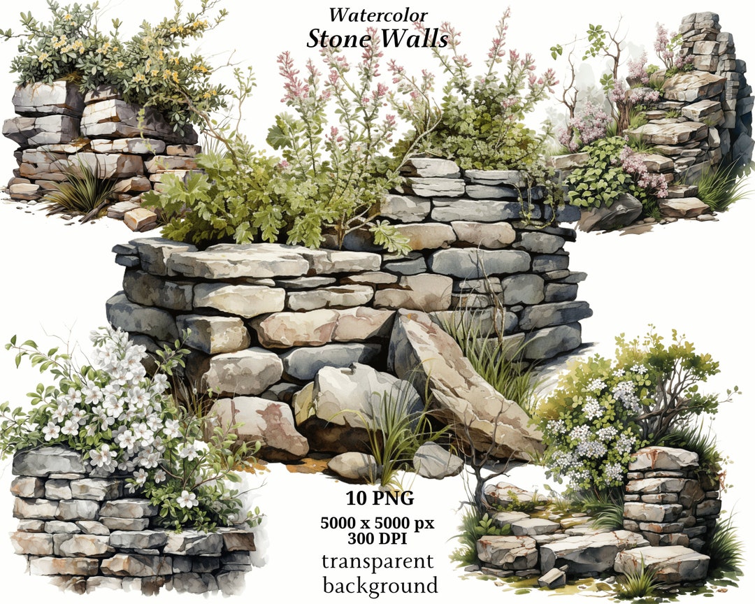 Stone Walls Clipart, 10 High Quality Pngs, Watercolor Art, Digital ...