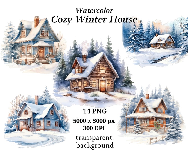 Cozy Winter House Clipart, 14 High Quality Pngs, House Art, Digital ...