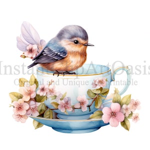 Cute Bird in a Cup Clipart, 10 High Quality Jpgs, Instant Digital ...