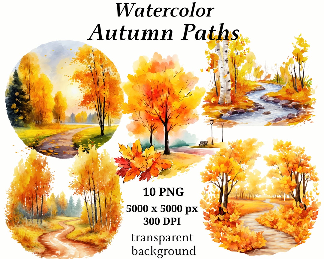 Autumn Paths Clipart - 10 High Quality Pngs, Watercolor, Digital ...