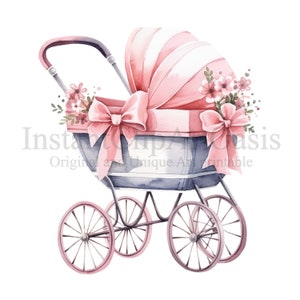 Pink Pram Clipart, 10 High Quality Pngs, Nursery Clipart, Digital ...