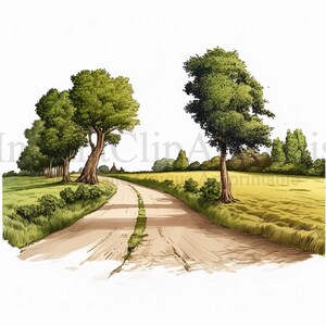 Country Lanes Clipart, 10 High Quality Jpgs, Watercolor Art, Digital ...