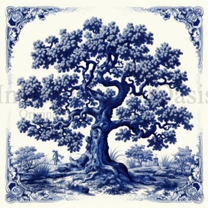 Blue Delft Trees Clipart - 10 High Quality Jpgs, Dutch Tile, Vintage ...