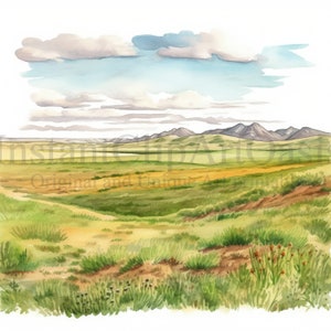 Steppe Landscape Clipart, 10 High Quality Jpgs, Watercolor Art, Digital ...