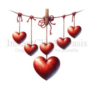 Hanging Hearts Clipart, 10 High Quality Pngs, Digital Download, Card ...