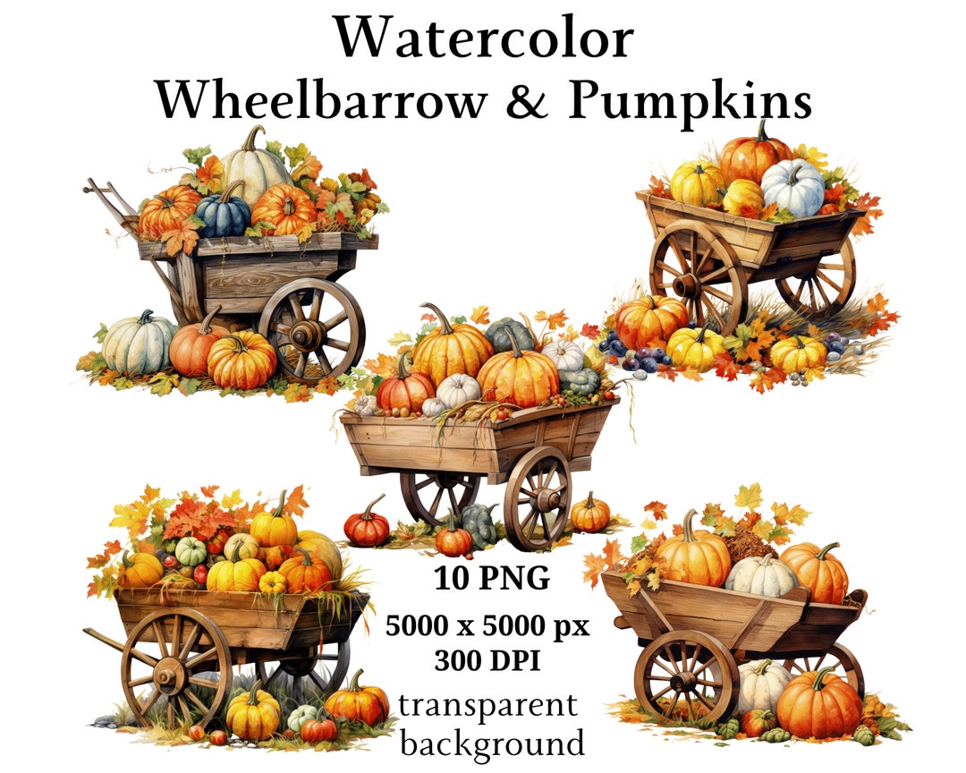 Wheelbarrow & Pumpkins Clipart, 10 High Quality Pngs Halloween Clipart ...