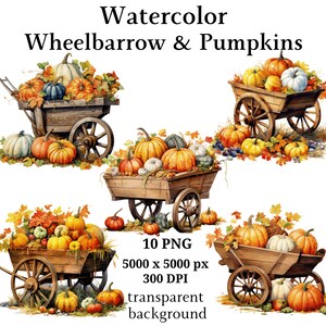 Wheelbarrow & Pumpkins Clipart, 10 High Quality Pngs Halloween Clipart ...
