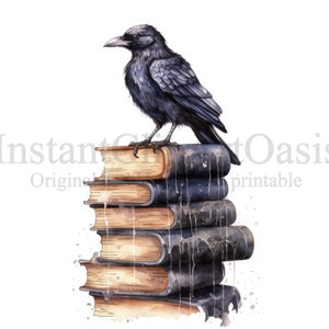 Crow on Books Clipart, 10 High Quality Jpgs, Digital Download | Card ...