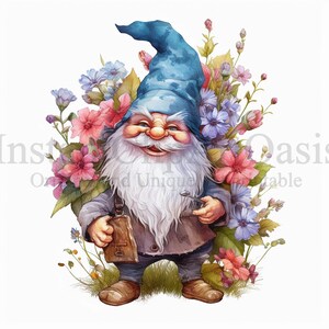 Gnome and Flowers Clipart, 10 High Quality Jpgs, Nursery Art, Digital ...