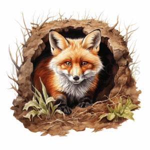 Fox in the Den Clipart - 10 High Quality Pngs, Digital Download, Card ...