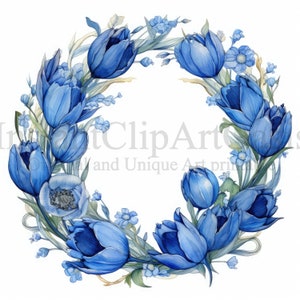 Blue Tulips Wreath Clipart, 10 High Quality Jpgs, Card Making, Wreath ...