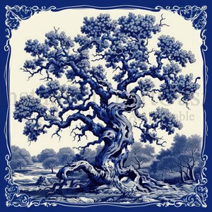 Blue Delft Trees Clipart - 10 High Quality Jpgs, Dutch Tile, Vintage ...