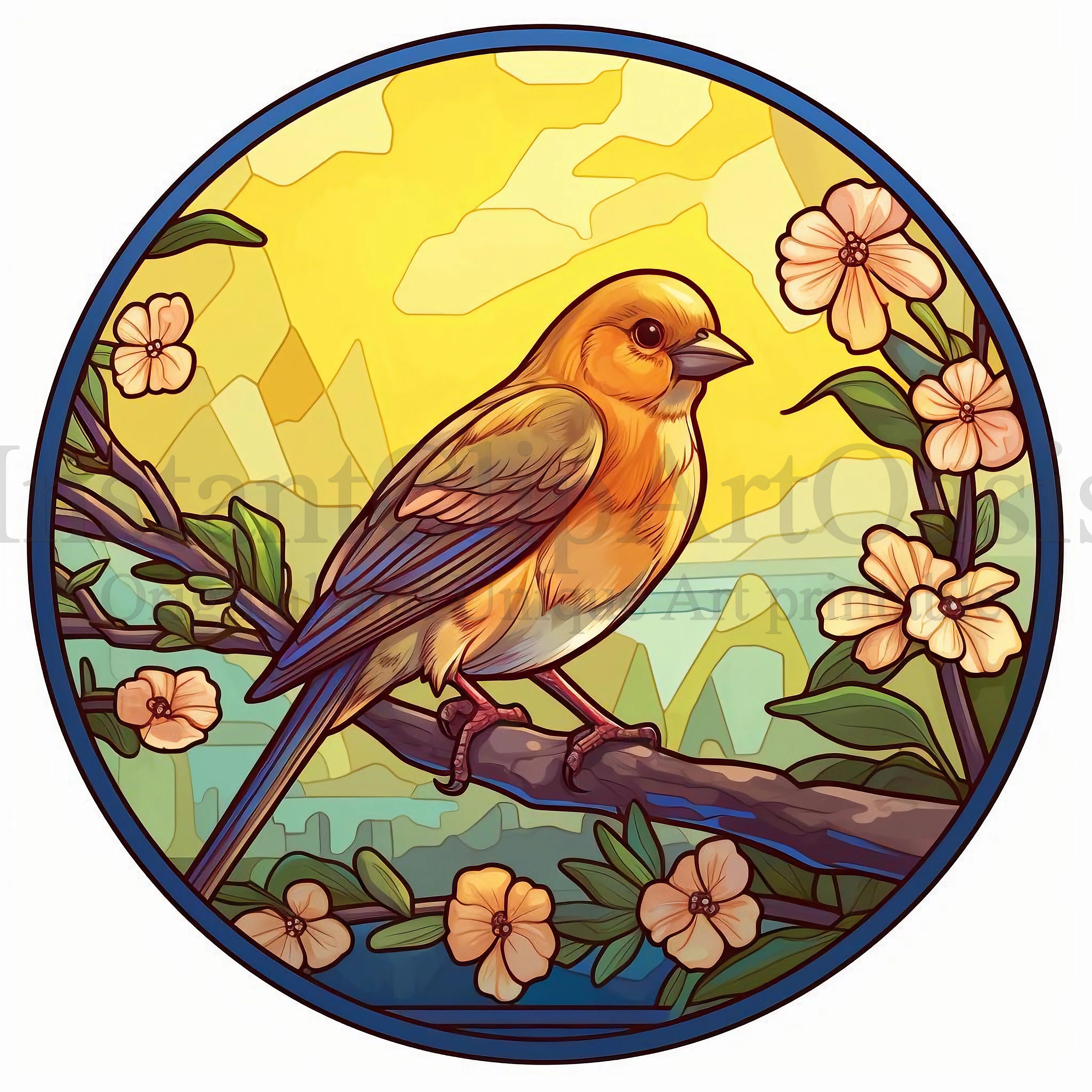 Stained Glass Canary, 10 High Quality Jpgs, Stained Glass, Digital ...