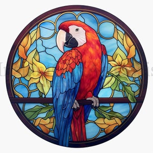 Stained Glass Macaw, 7 High Quality Jpgs, Stained Glass, Digital ...