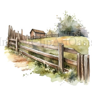 Farm Fences Clipart, 10 High Quality Jpgs, Watercolor Art, Digital ...