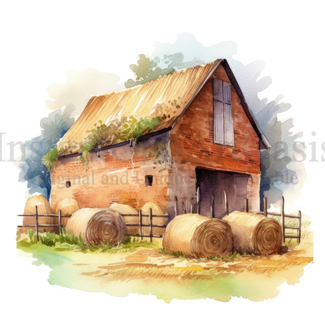 Old Barn Clipart, Set-2, 10 High Quality Jpgs, Watercolor Art, Digital ...