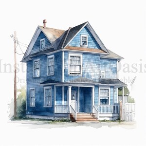 Blue Houses Clipart, 10 High Quality Jpgs, Sea Art, Instant Digital ...