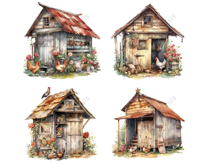 10 High Quality Pngs - Chicken Coop Clipart, Farmyard Clipart, Instant ...