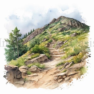 Mountain Trail Clipart, 12 High Quality Jpgs, Watercolor Art, Digital ...