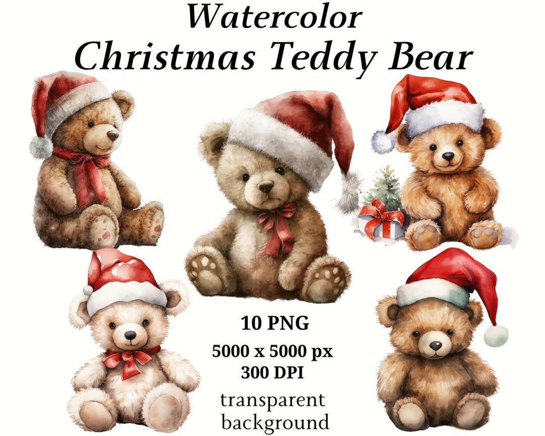 Christmas Teddy Bear Clipart, 10 High Quality Pngs, Digital Download ...