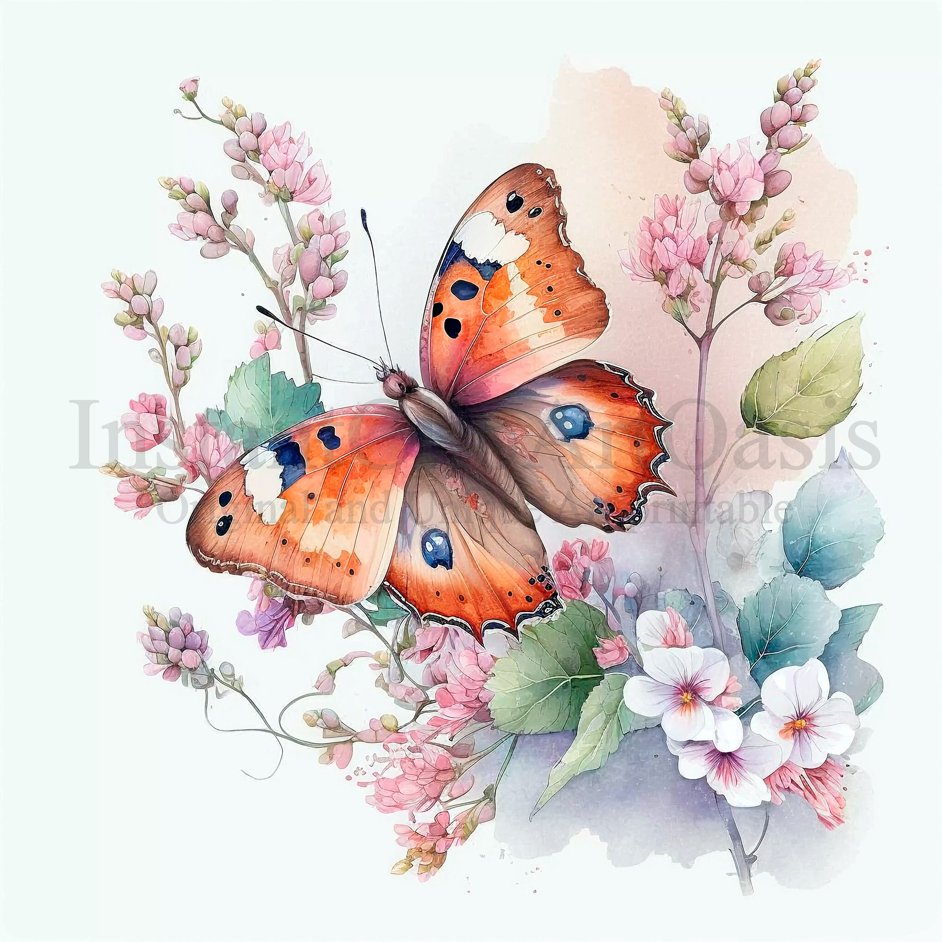 Flowers Butterfly Clipart, 10 High Quality Jpgs, Nursery Art | Card ...