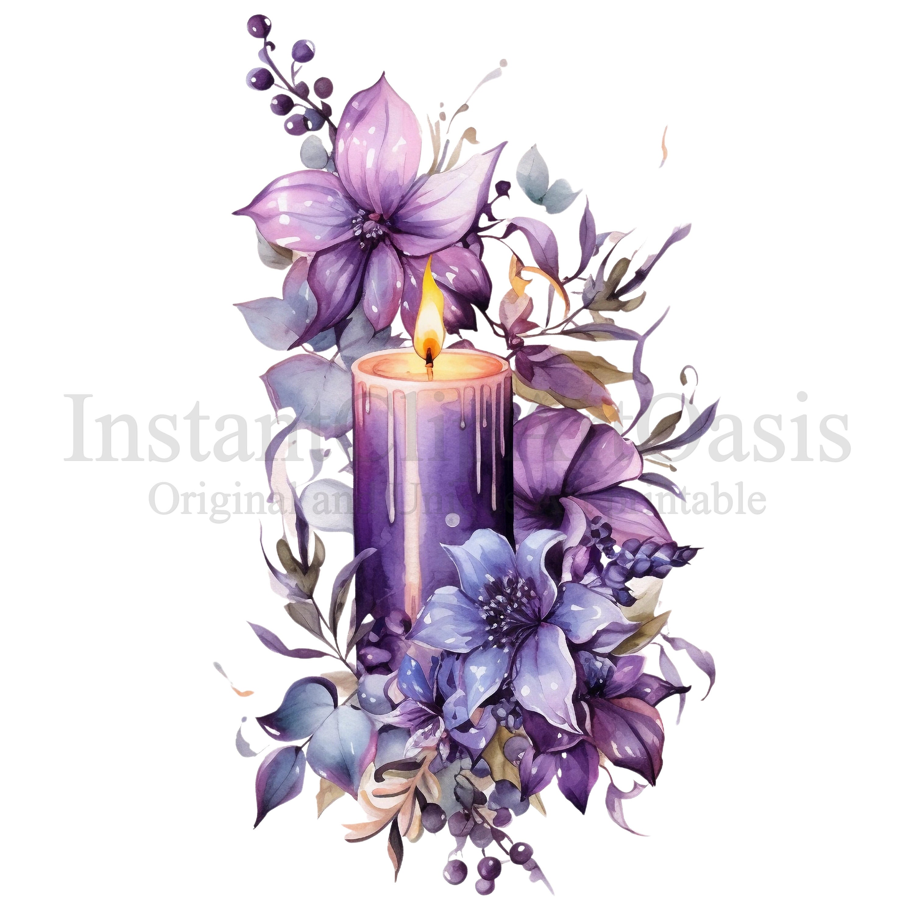 Purple Candles Clipart, 10 High Quality Pngs, Watercolor, Instant ...