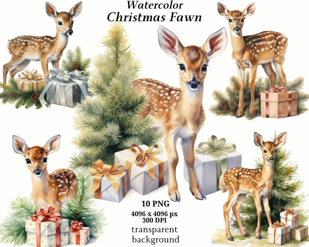 Christmas Fawns Clipart, 10 High Quality Pngs, Christmas Clipart, Card ...