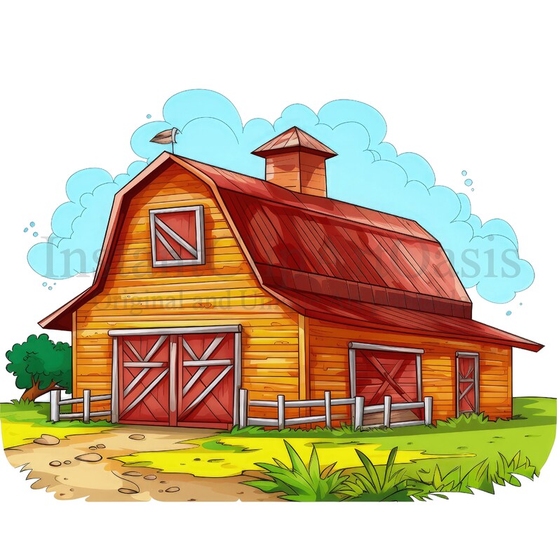 Cartoon Barn Clipart - 10 High Quality Pngs, Barn Clipart, Digital ...