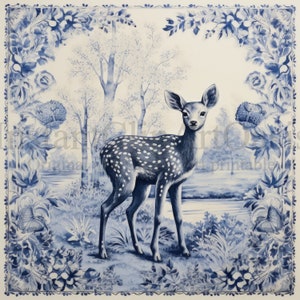 Blue Delft Fawn Clipart - 10 High Quality Jpgs, Dutch Tile, Vintage ...