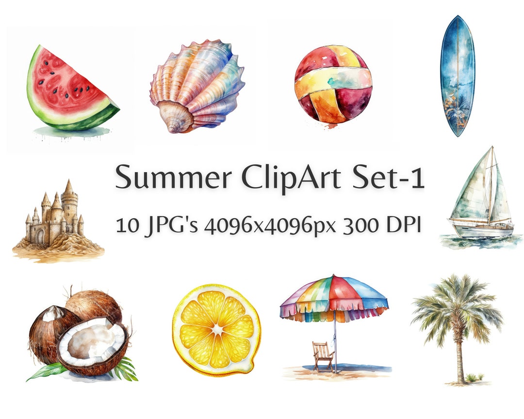 Summer Clipart Set-1, 10 High Quality Jpgs, Instant Digital Download ...