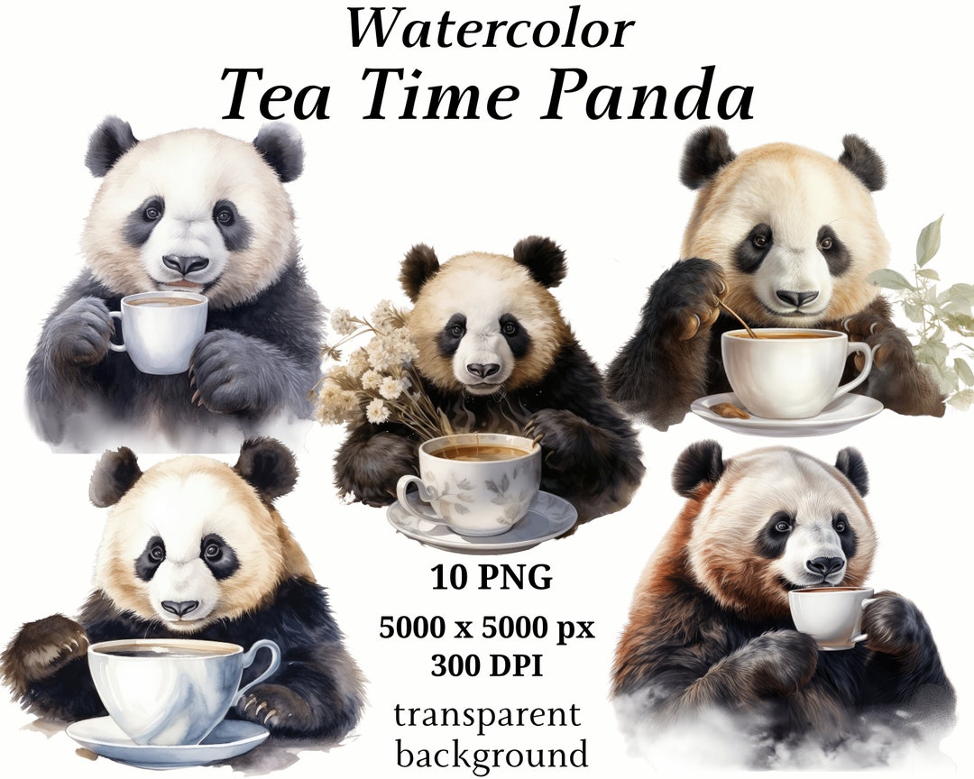 Tea Time Panda Clipart - 10 High Quality Pngs, Digital Planners, Junk ...