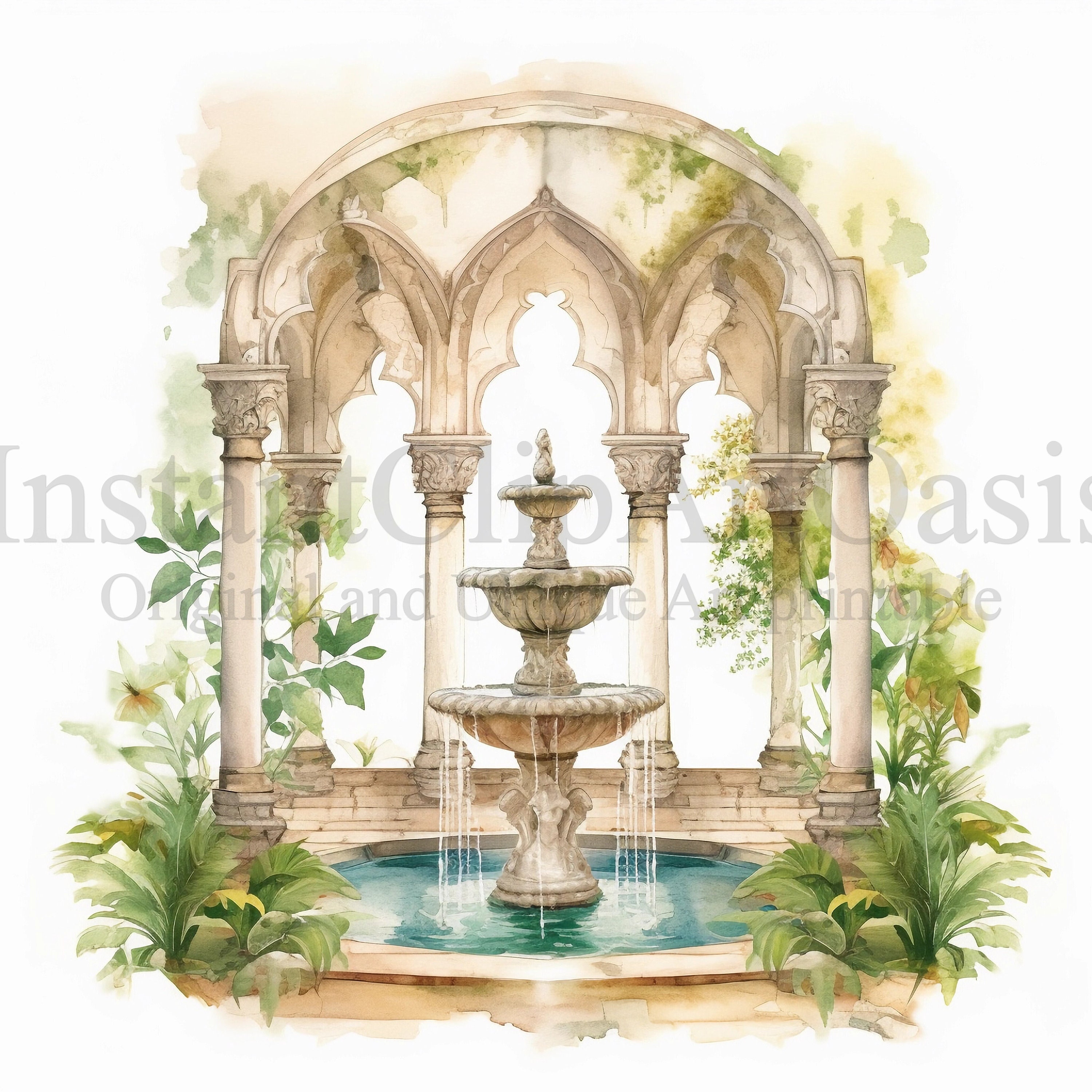 Cloister Fountains Clipart, 10 High Quality Jpgs, Nursery Art, Digital ...