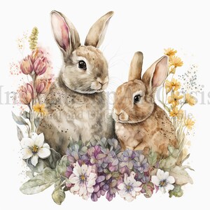 Floral Bunnies Clipart | Set 2 | 10 High Quality Jpgs, Nursery Art ...