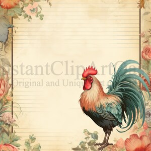 Farm Rooster Papers, 11 High Quality Jpgs, Junk Journal Papers, Vintage ...