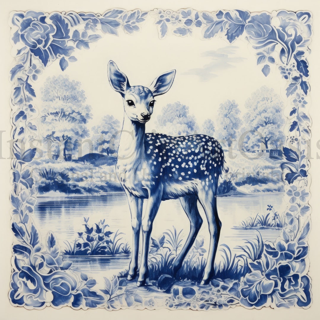 Blue Delft Fawn Clipart - 10 High Quality Jpgs, Dutch Tile, Vintage ...