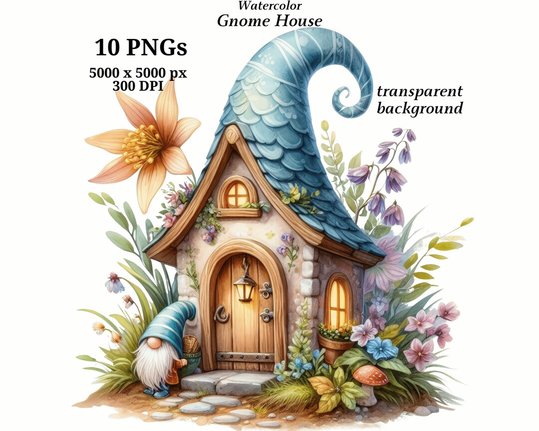 Gnome House Clipart, 10 High Quality Pngs, Nursery Art, Digital ...