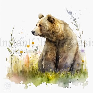 Bear in a Meadow Clipart, 10 High Quality Jpgs, Digital Download, Card ...
