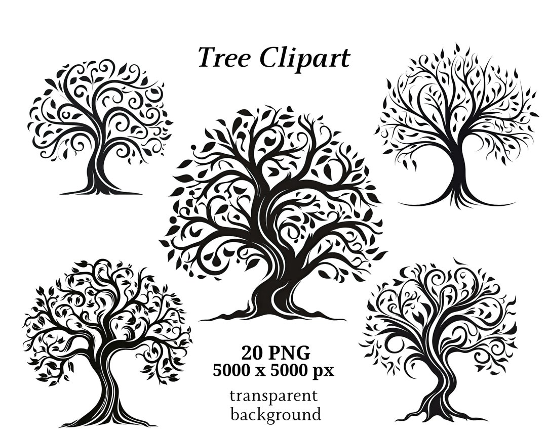 Tree Clipart Black & White, 20 High Quality Pngs, Botanical Art ...
