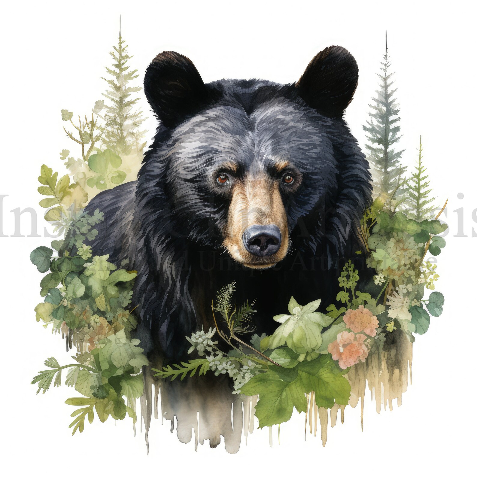 Watercolor Black Bear Clipart, 10 High Quality Jpgs, Nursery Art | Card ...