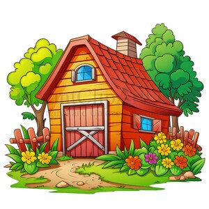Cartoon Barn Clipart - 10 High Quality Pngs, Barn Clipart, Digital ...