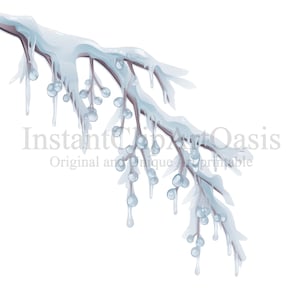 Branch & Icicles Clipart, 10 High Quality Pngs, Botanical Art, Digital ...