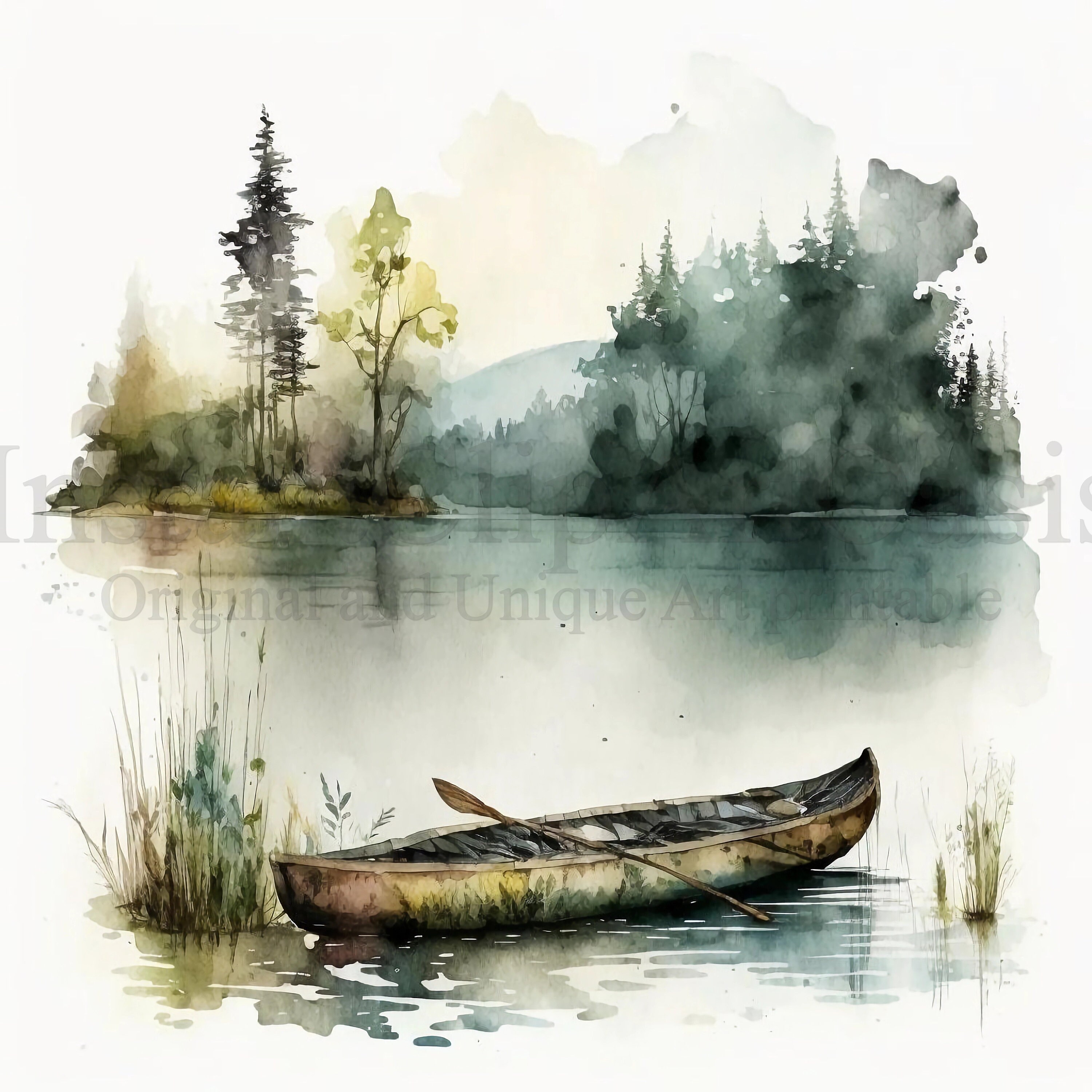 Vintage Canoe Clipart, 9 High Quality Jpgs, Watercolor Art, Digital ...