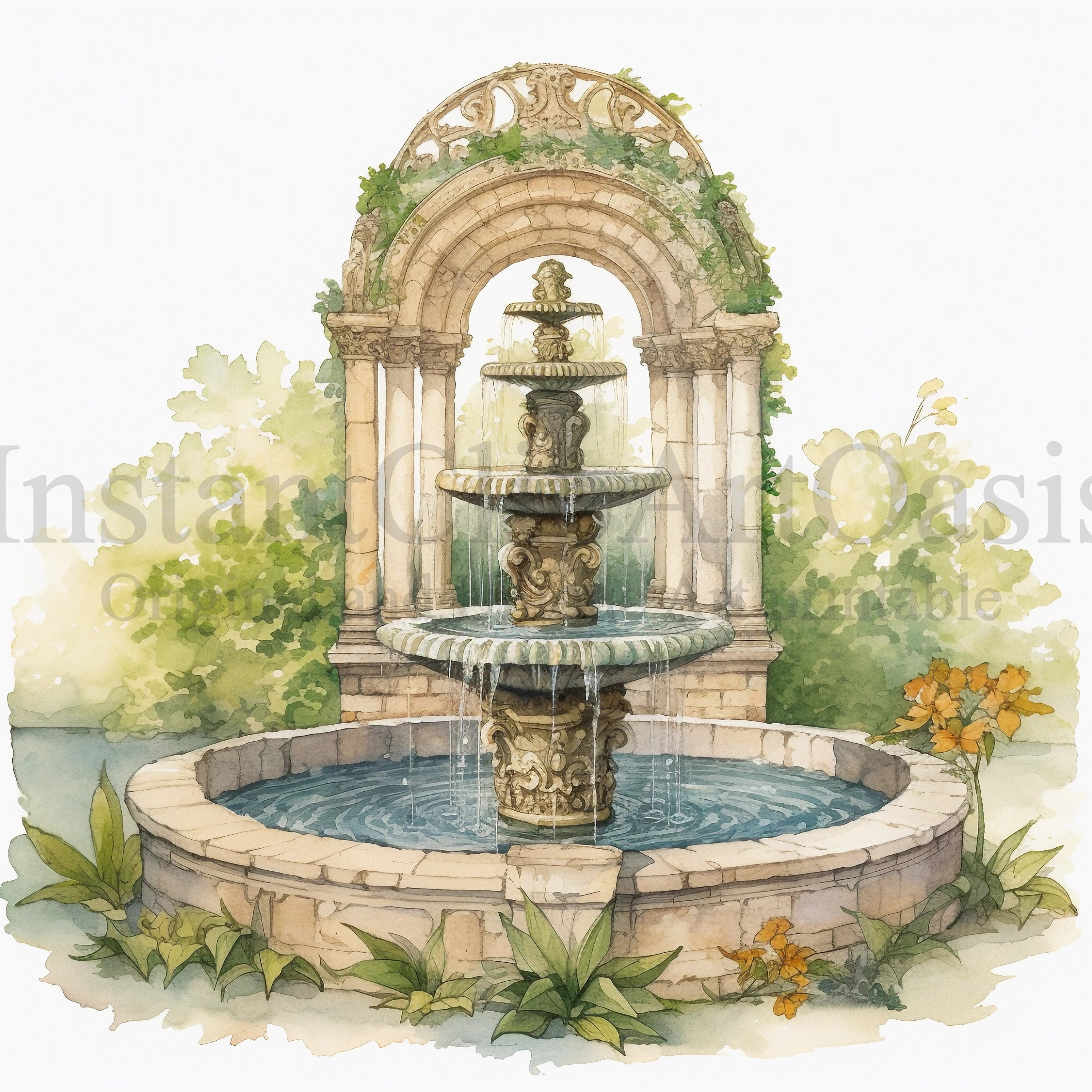Cloister Fountains Clipart, 10 High Quality Jpgs, Nursery Art, Digital ...
