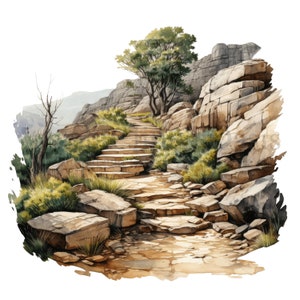 Rocky Path Clipart, 10 High Quality Pngs, Watercolor Art, Digital ...