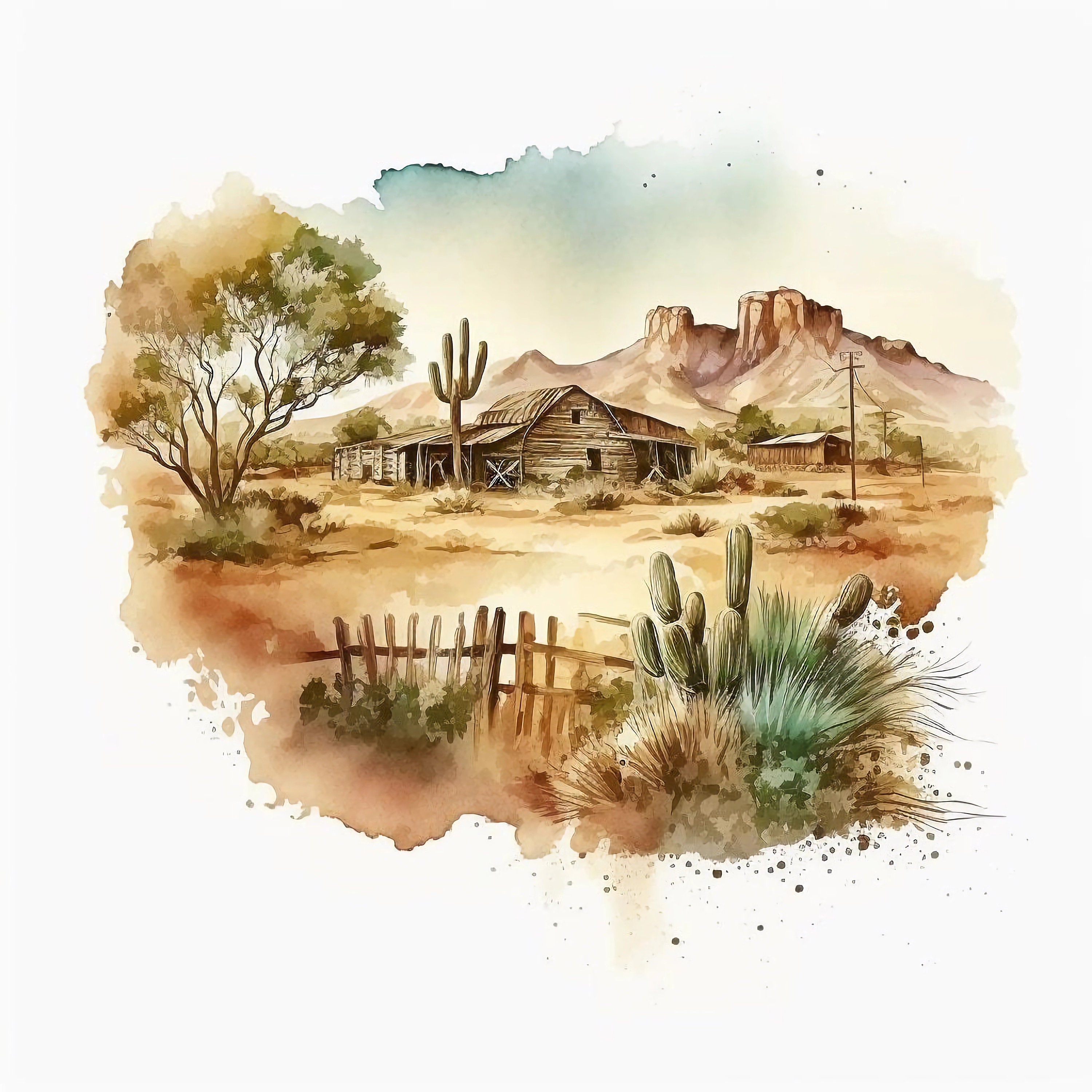 Old West Landscape Clipart 10 High Quality Jpgs Watercolor - Etsy UK