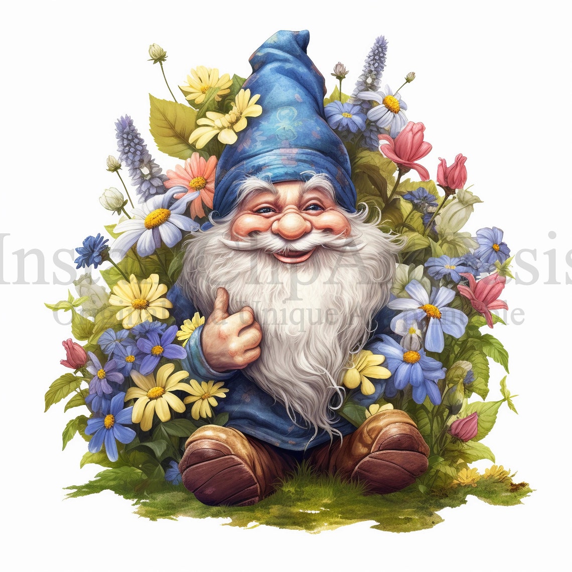 Gnome and Flowers Clipart, 10 High Quality Jpgs, Nursery Art, Digital ...