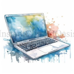 Watercolor Laptop Clipart, 10 High Quality Jpgs, Instant Digital ...
