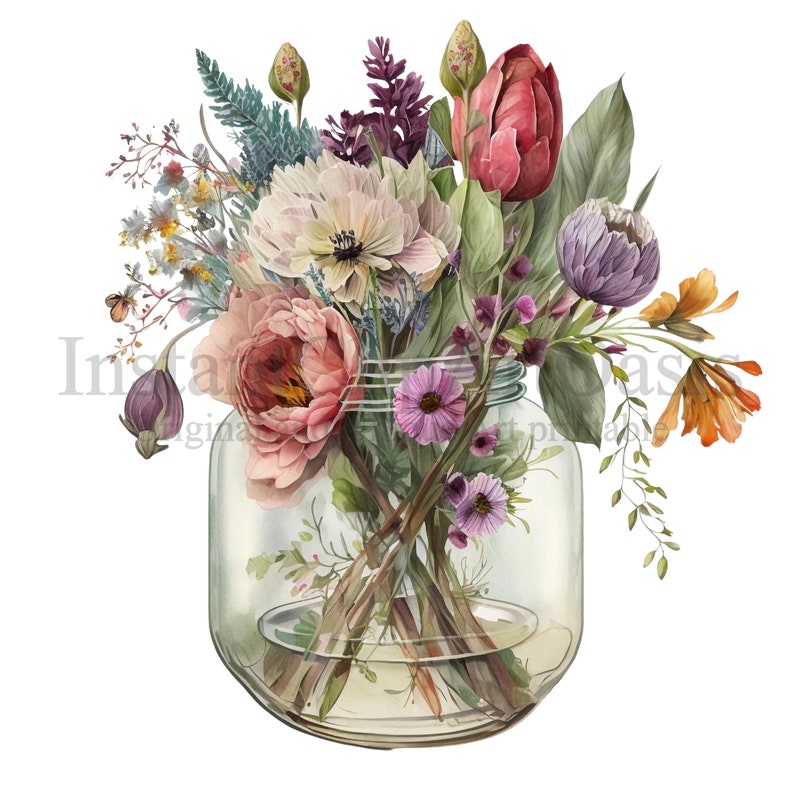 Vase of Flowers Clipart, 10 High Quality Pngs, Botanical Art, Digital ...